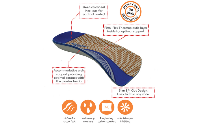 Archline Orthotic Insoles Slimline – 3/4 Length (Unisex) Plantar Fasci ...